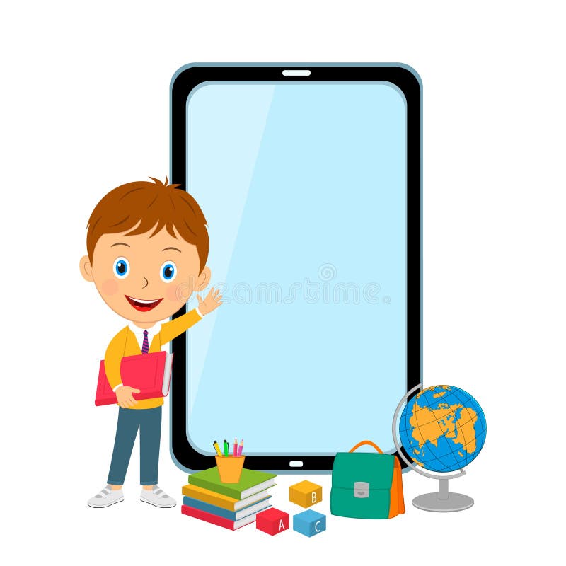 Cute Cartoon Boy and Tablet Stock Vector - Illustration of smart ...