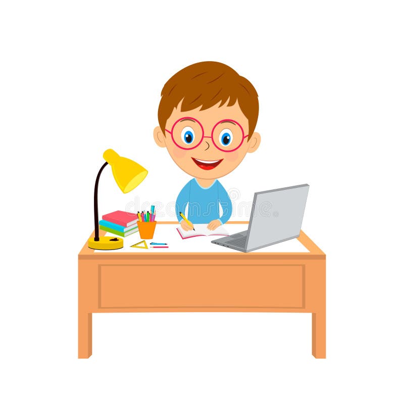 Cute Cartoon Boy Using Computer Stock Vector - Illustration of ...