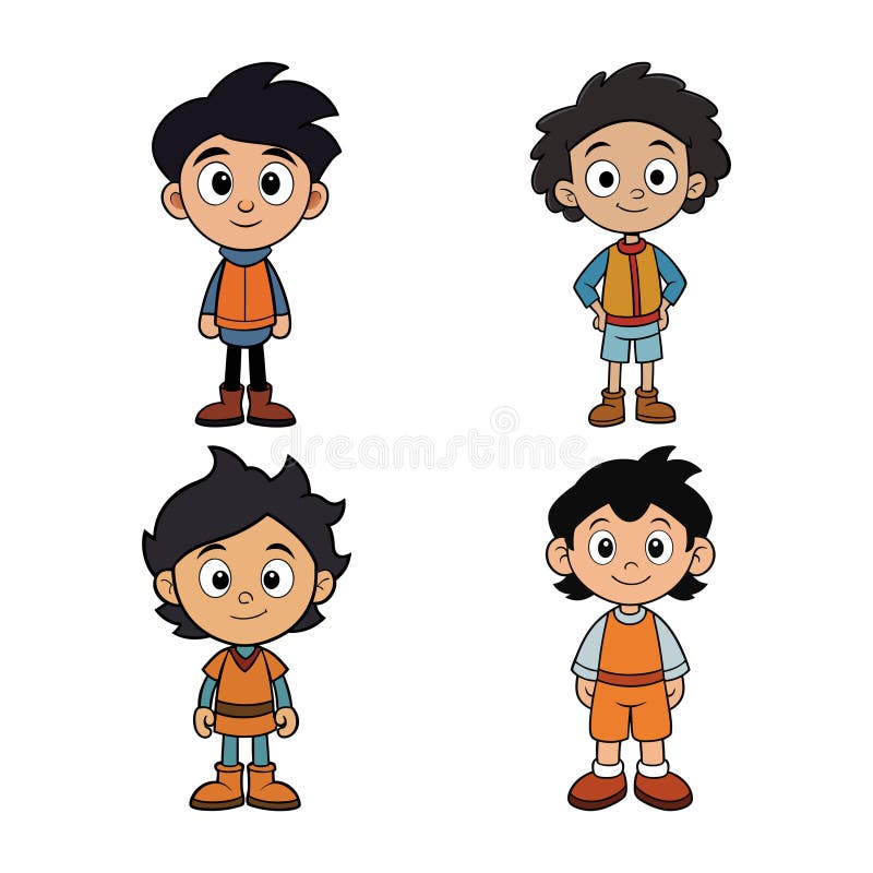 Cute Cartoon Boys Illustration Set on White Background Stock Vector ...