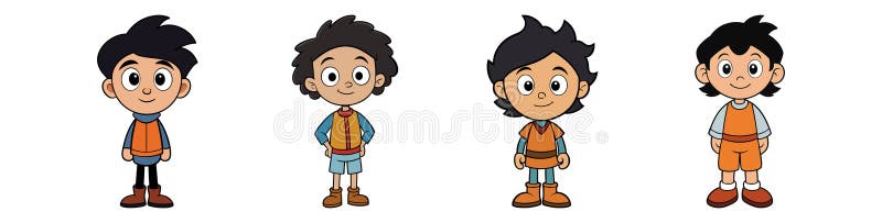 Cute Cartoon Boys Illustration Set on White Background Stock Vector ...