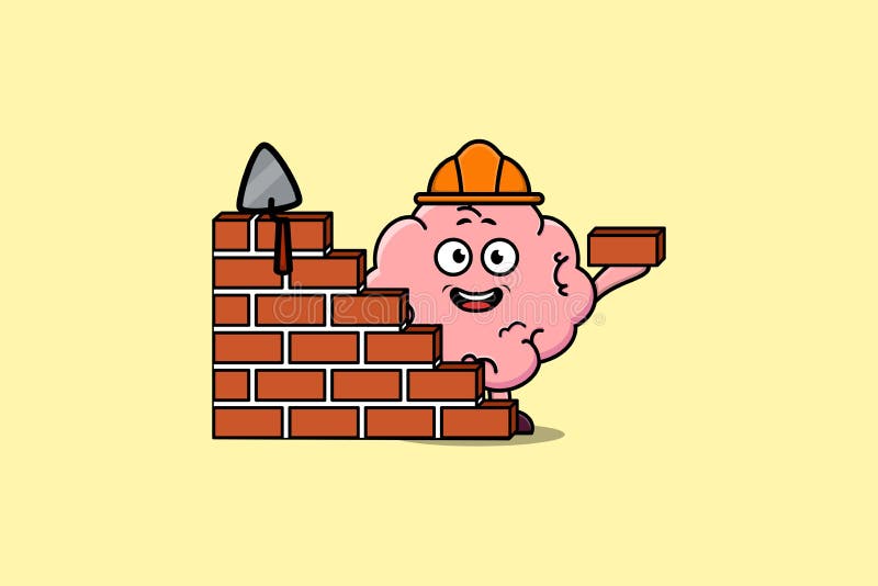 Cute Cartoon Brain As Mason Character Illustration de Vecteur ...