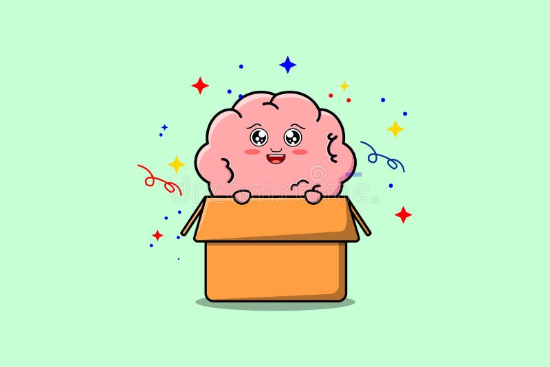 Cute Cartoon Brain Character Coming Out from Box Stock Vector ...