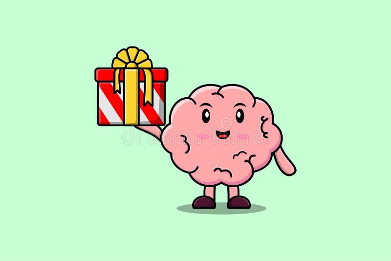 Cute Cartoon Brain Character Holding Gift Box Stock Vector ...