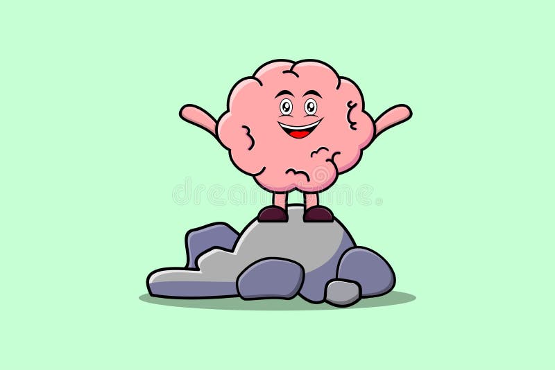 Cute Cartoon Brain Character Standing in Stone Stock Vector ...