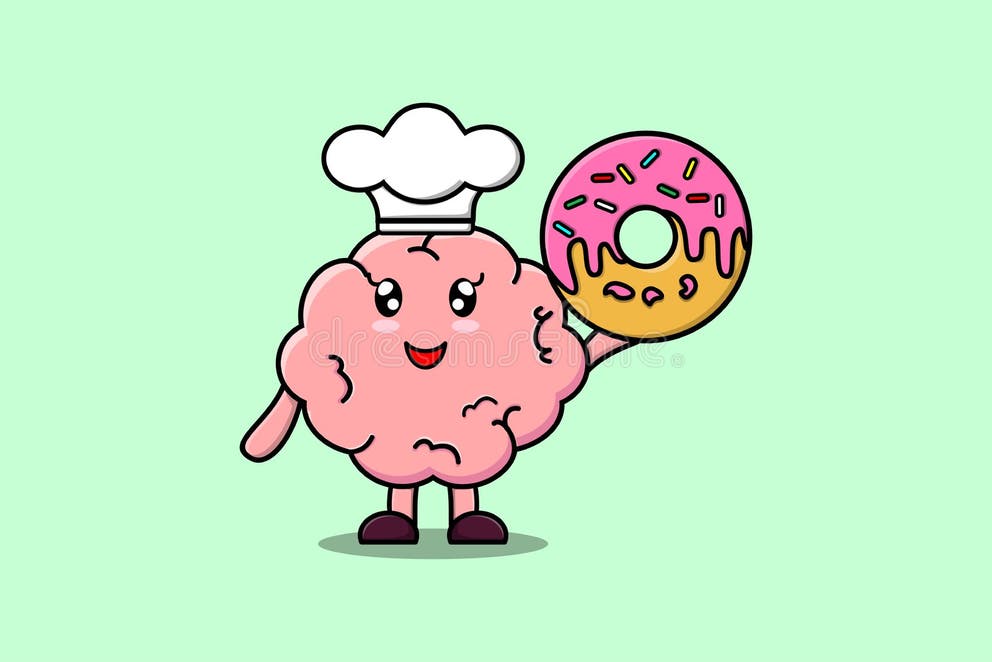 Cute Cartoon Brain Chef Character Donuts Ilustración del Vector ...
