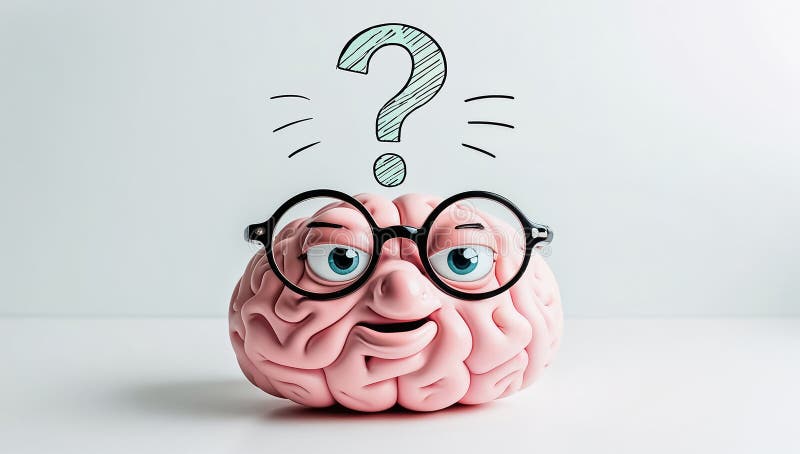 Cute Cartoon Brain Glasses Question Mark Stock Illustration ...