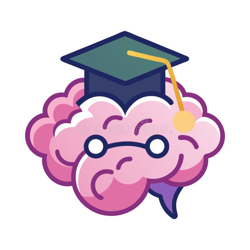Brain with Graduation Cap and Glasses, Smart and Educated, Vector ...