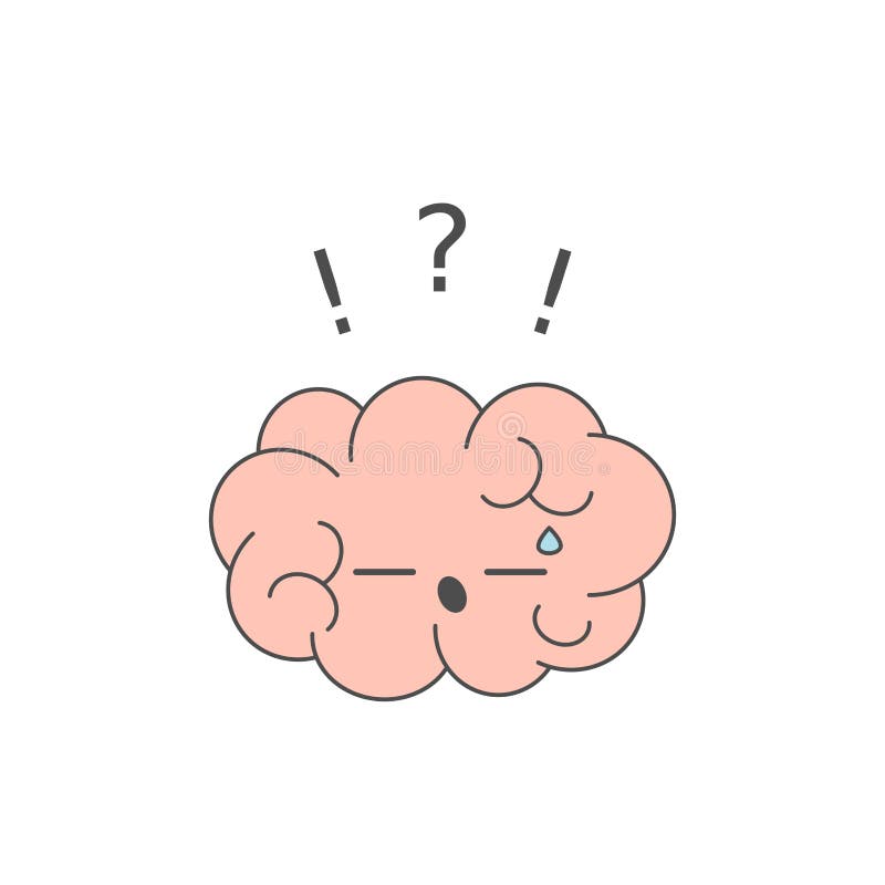 Cute Cartoon Brain with Question Funny Vector Concept Illustration ...