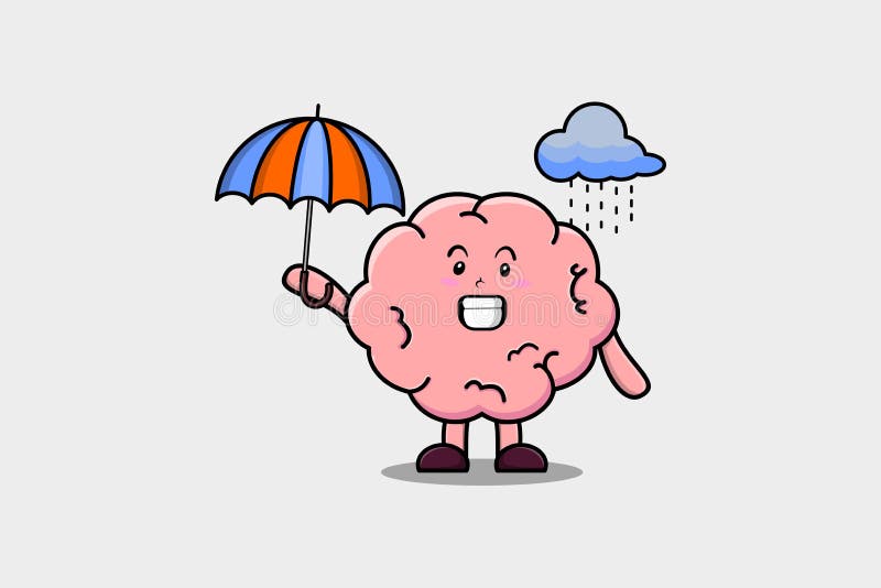 Cute Cartoon Brain in Rain and Using an Umbrella Stock Vector ...