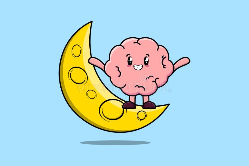 Cute Cartoon Brain Standing on the Crescent Moon Stock Vector ...