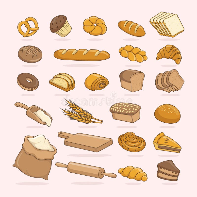 Bread cartoon set stock vector. Illustration of white - 244233509
