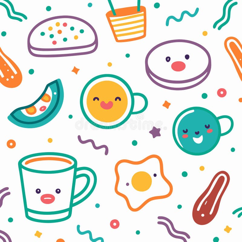 Cute Cartoon Breakfast Food Seamless Pattern Stock Vector ...
