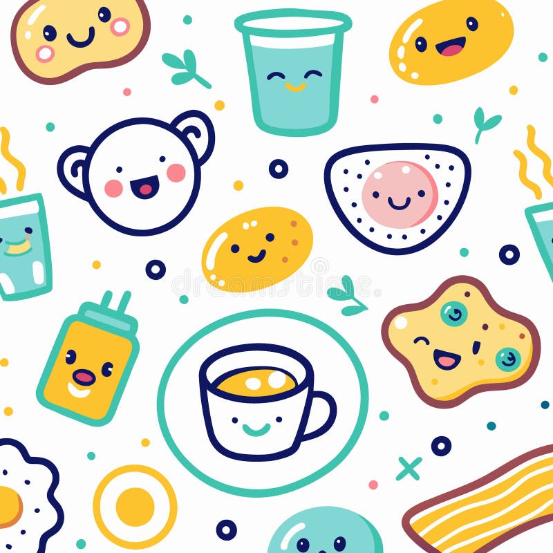 Cute Cartoon Breakfast Food Seamless Pattern Stock Vector ...