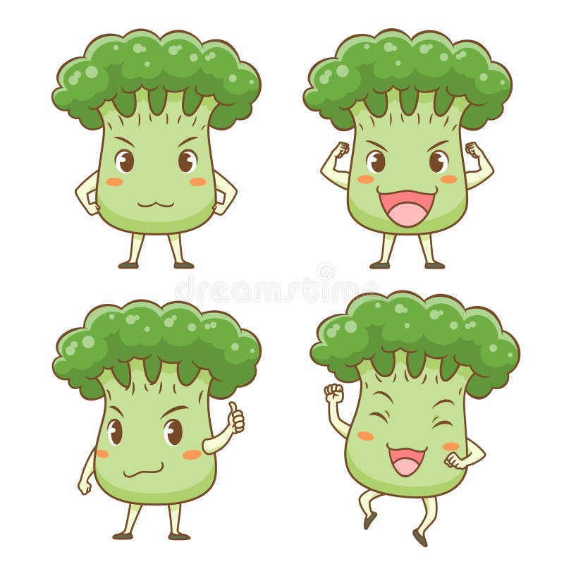 Cute Cartoon Broccoli in Different Poses. Stock Vector - Illustration ...