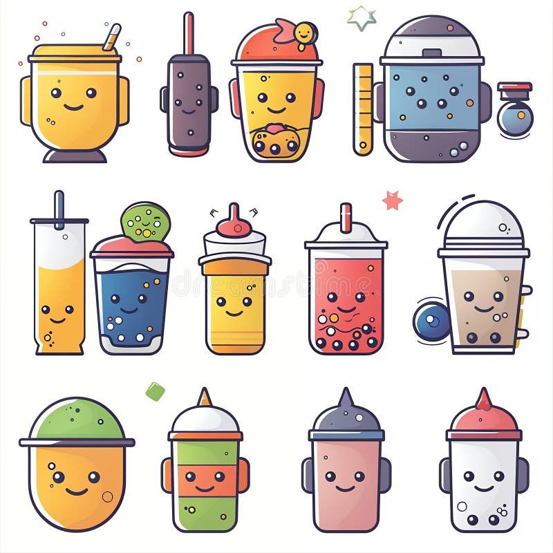 Cute Cartoon Bubble Tea Characters with Smiling Faces Stock ...