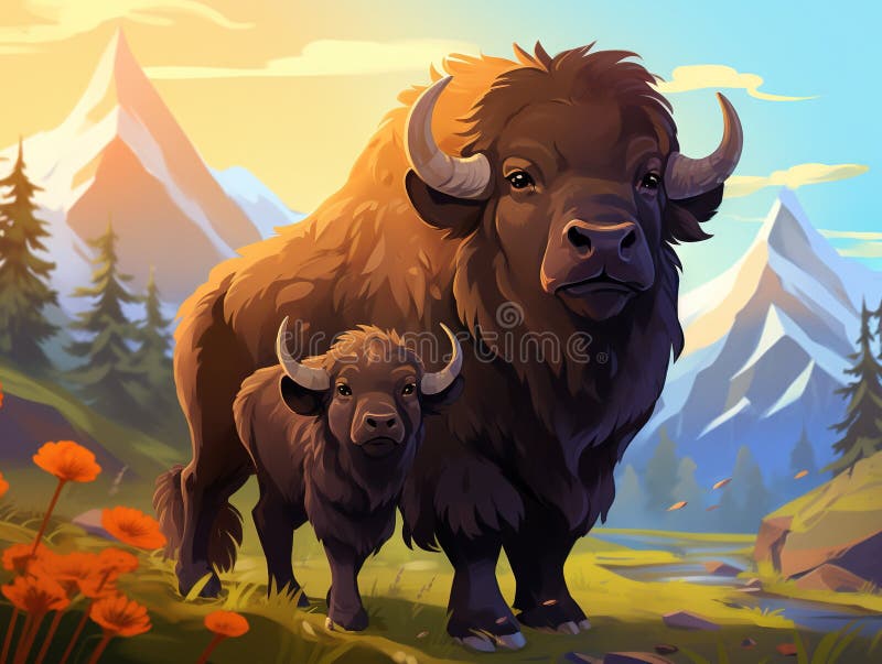 Cute Cartoon Buffalo Illustration Made with Generative AI Illustration ...