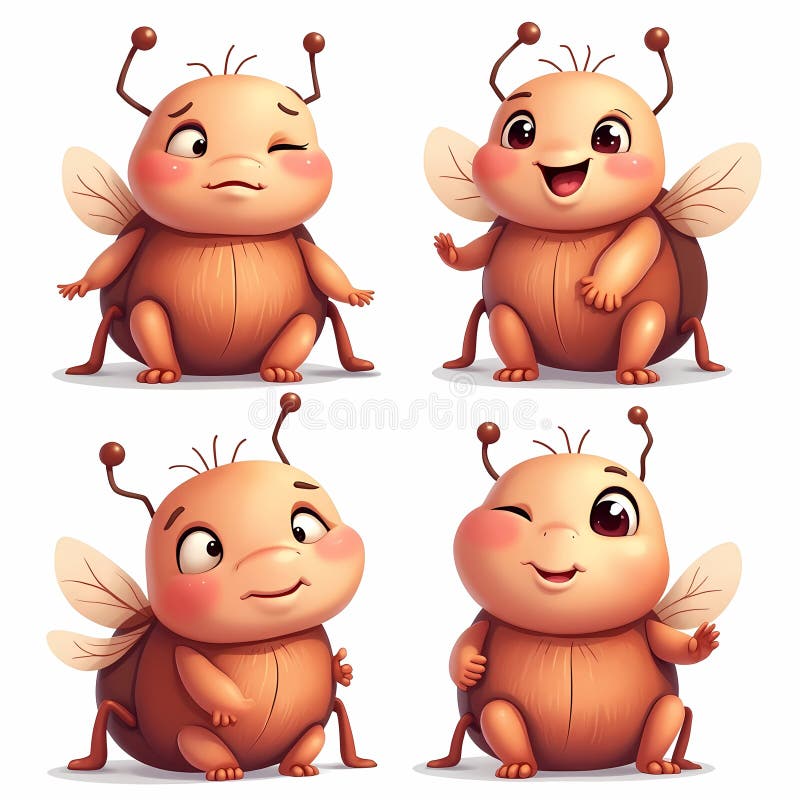 Cute Cartoon Bug Set with Different Expressions Stock Illustration ...