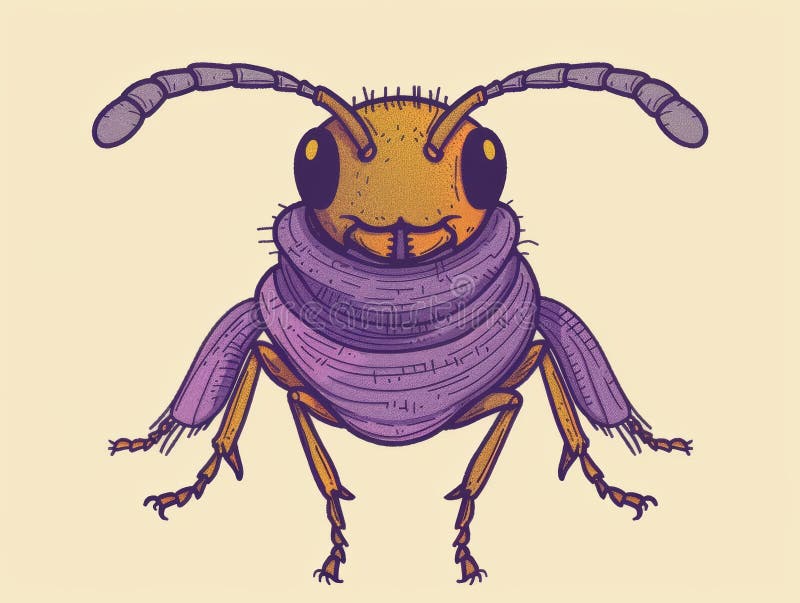 A Cute Cartoon Bug Wearing a Purple Scarf Stock Illustration ...