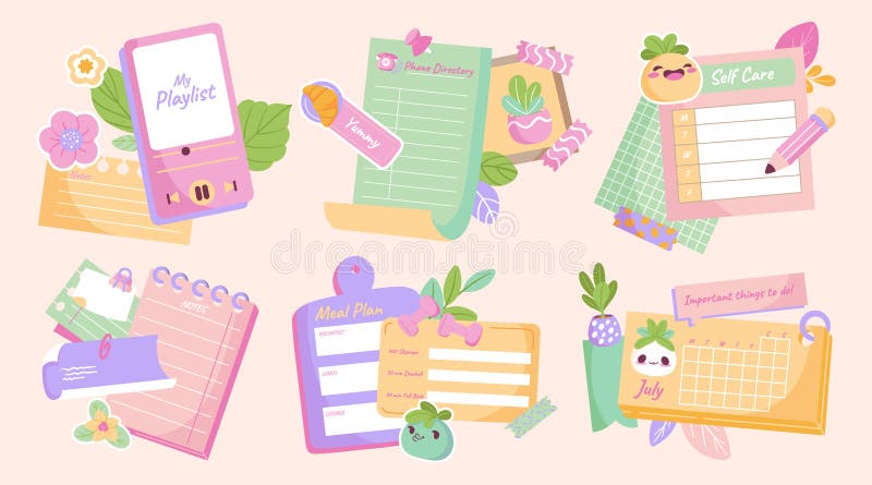 Cute Cartoon Bullet Journal Mini Composition Set Stock Illustration - Illustration of organizer ...