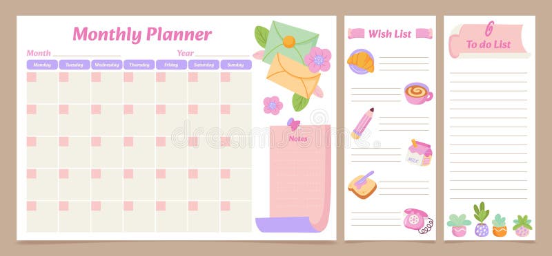 Cute Cartoon Bullet Journal Set Stock Illustration - Illustration of ...