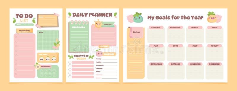 Cute Cartoon Bullet Journal Set Stock Illustration - Illustration of ...