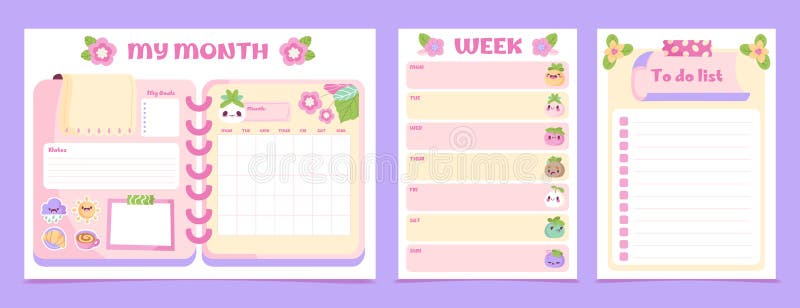 Cute Cartoon Bullet Journal Set Stock Illustration - Illustration of ...