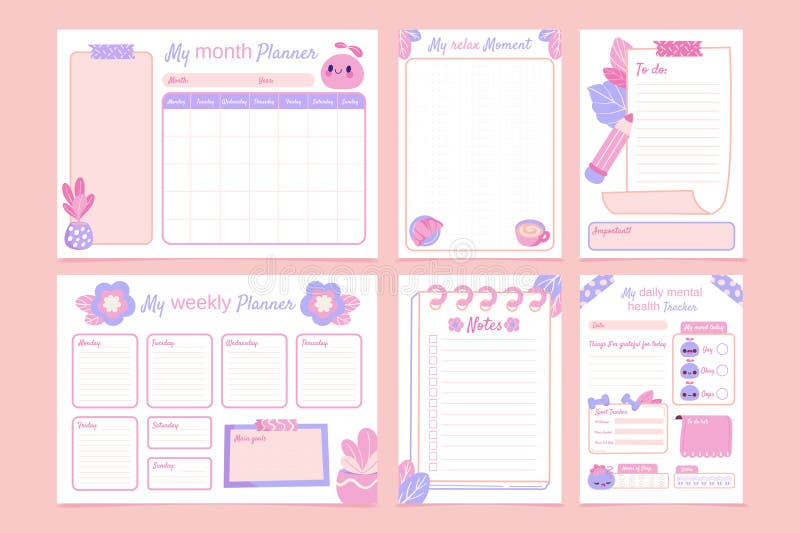 Cute Cartoon Bullet Journal Set Stock Illustration - Illustration of ...