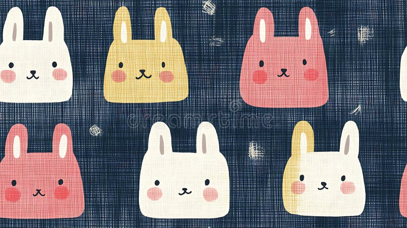 Cute Cartoon Bunnies Seamless Pattern on Denim Background Stock ...