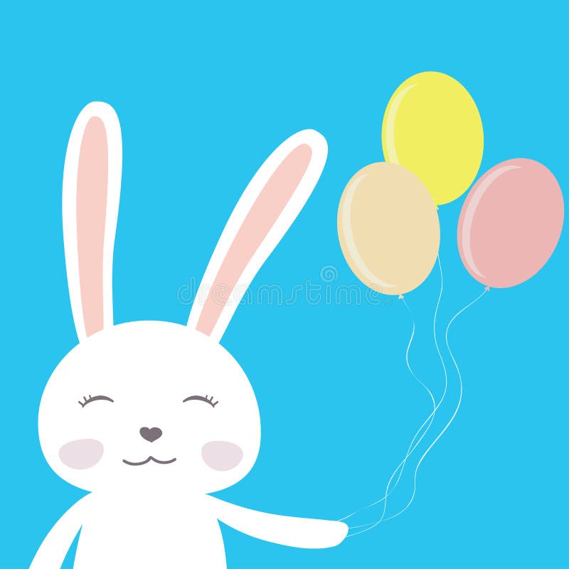 Cute Cartoon Bunny with Balloons Stock Vector - Illustration of ...