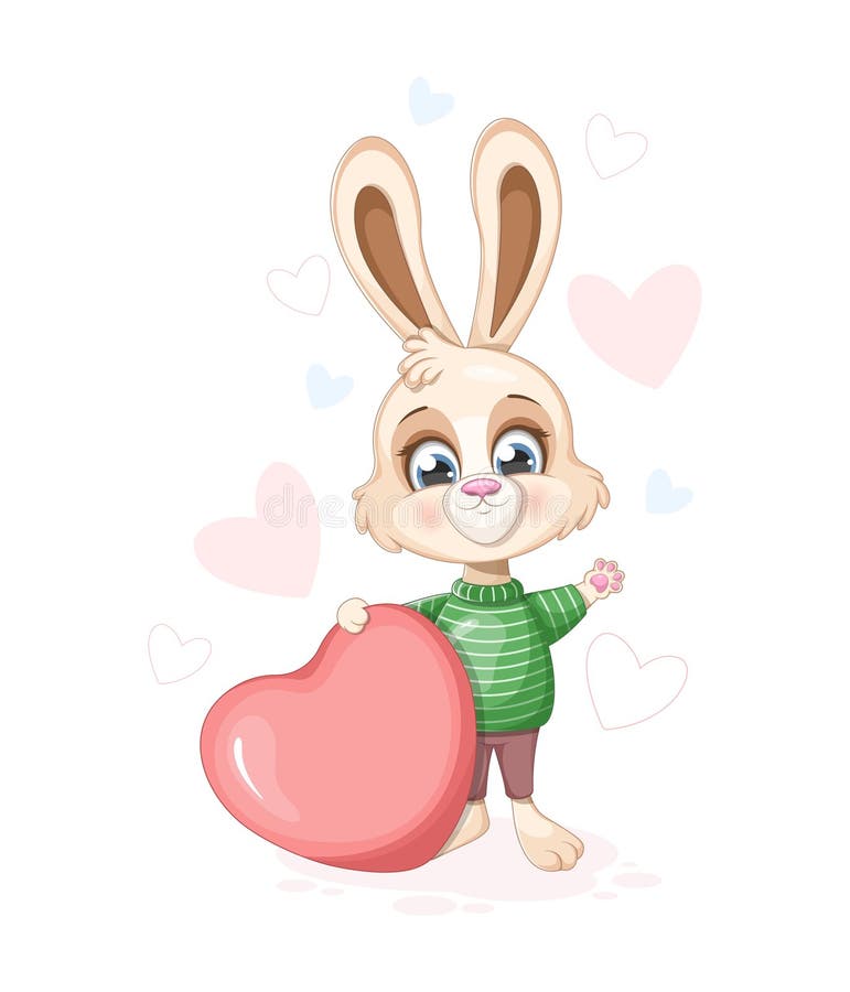 Cute and Cartoon Bunny with a Big Heart Stock Illustration ...