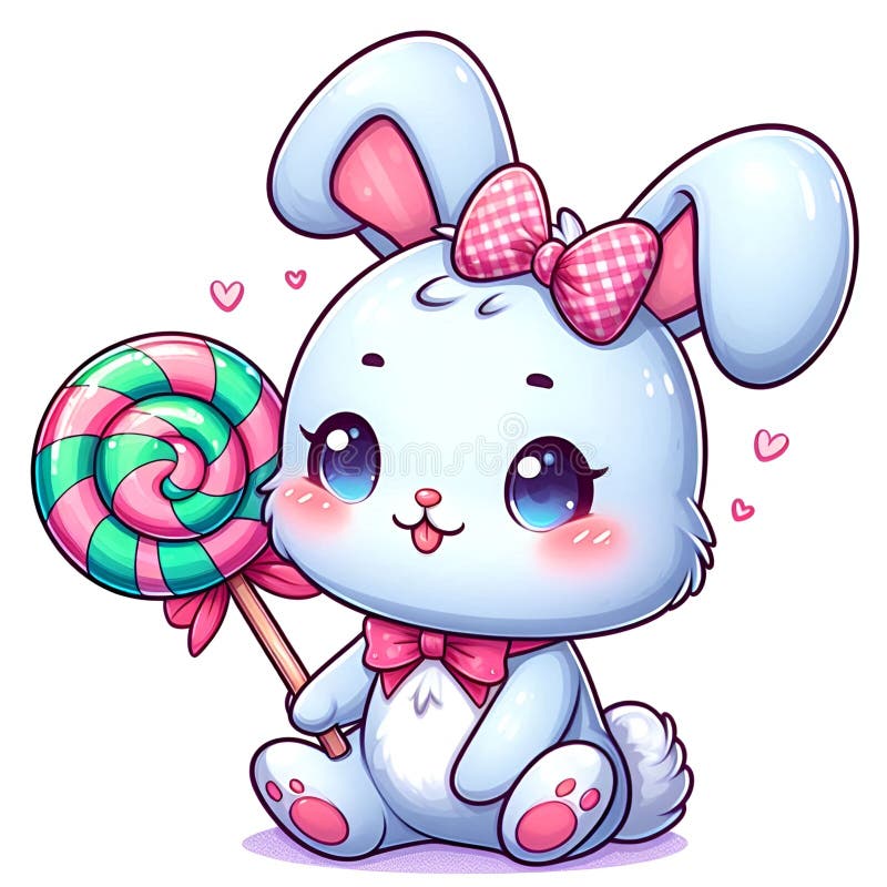 A Cute Cartoon Bunny with a Lollipop Stock Illustration - Illustration ...
