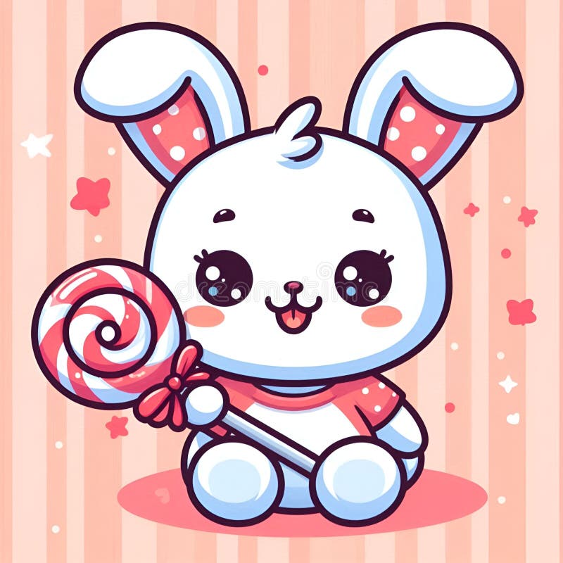 A Cute Cartoon Bunny with a Lollipop Stock Illustration - Illustration ...