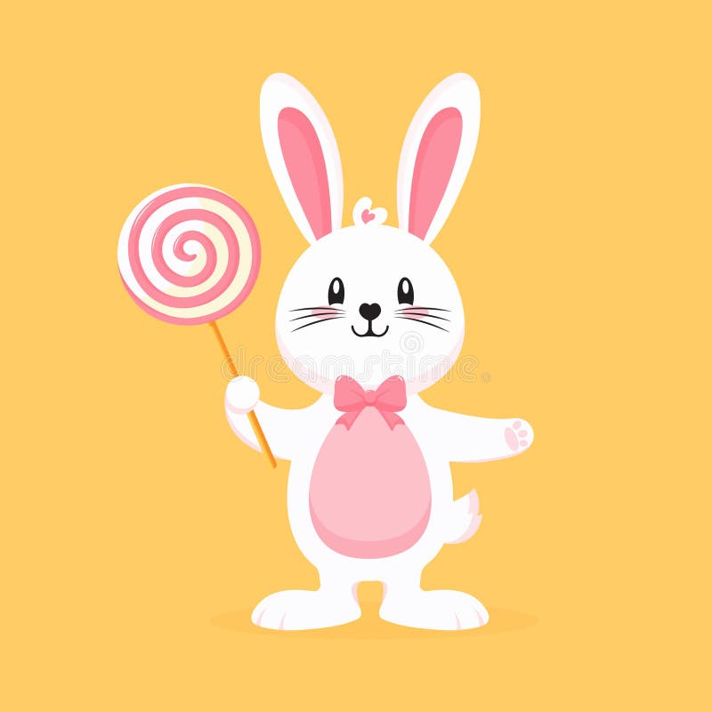 Cute Cartoon Bunny with Lollipop Isolated Flat Vector Illustration ...