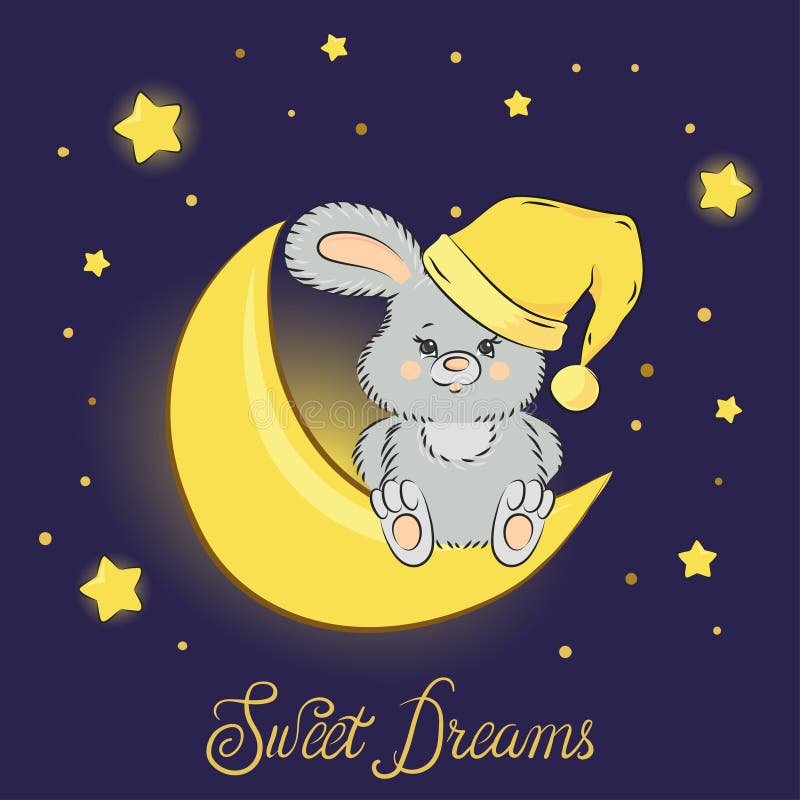 Cute Cartoon Bunny on the Moon. Stock Vector - Illustration of good ...