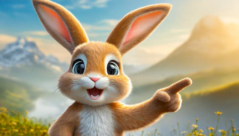 Cute Cartoon Bunny Pointing at an Empty Space Stock Illustration ...