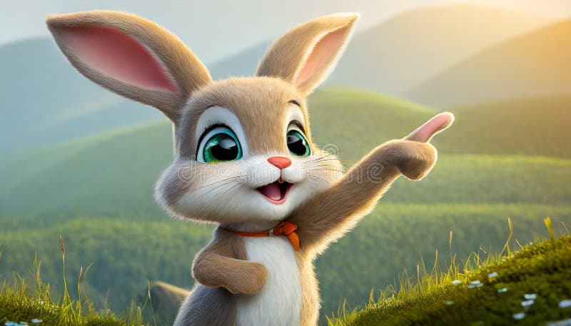 Cute Cartoon Bunny Points at an Empty Space Stock Illustration ...