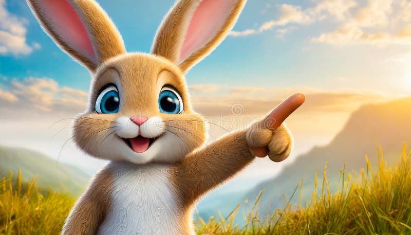 Cute Cartoon Bunny Points at an Empty Space Stock Illustration ...