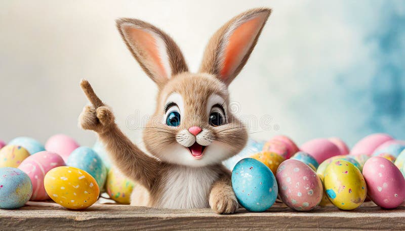 Cute Cartoon Bunny Pointing at an Empty Space Stock Illustration ...