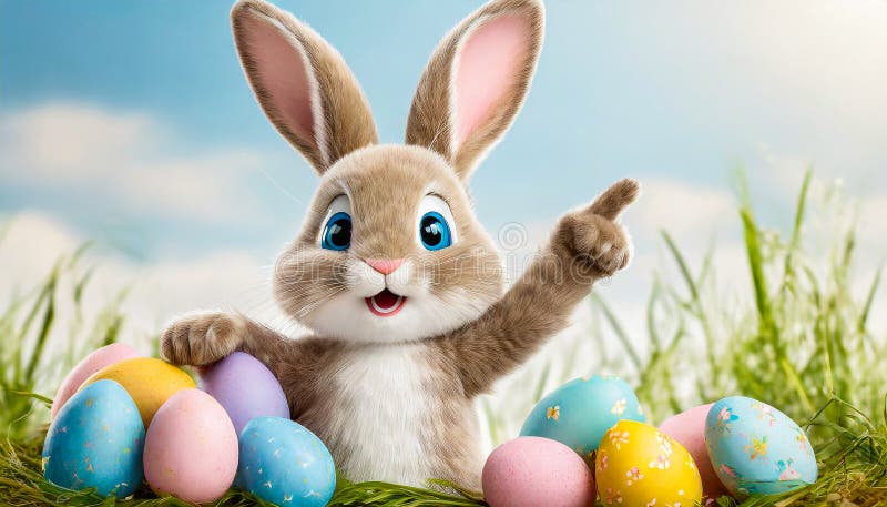 Cute Cartoon Bunny Pointing at an Empty Space Stock Illustration ...