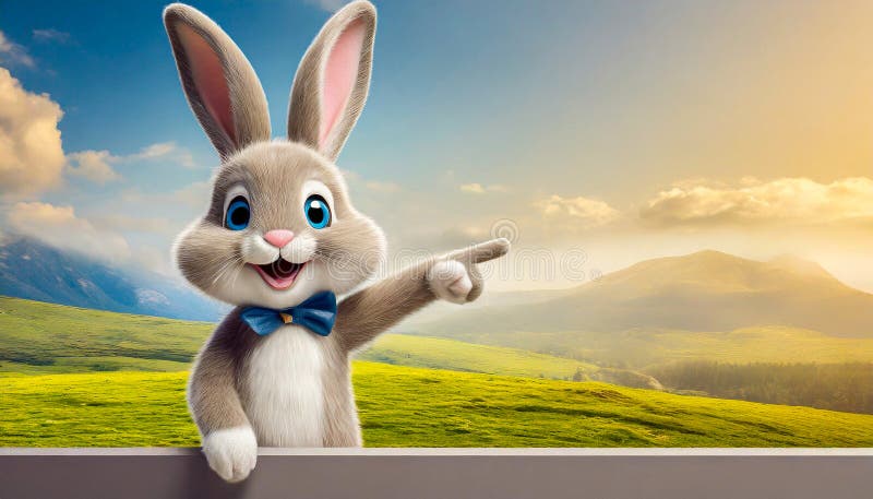 Cute Cartoon Bunny Points at an Empty Banner Stock Illustration ...