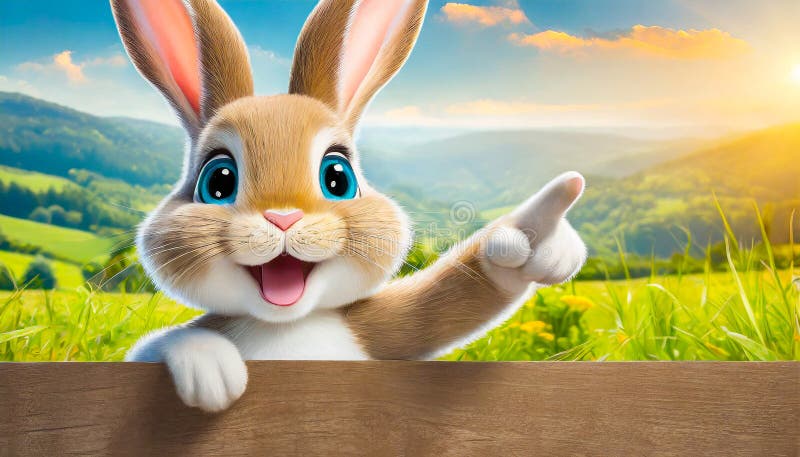 Cute Cartoon Bunny Points at an Empty Banner Stock Illustration ...