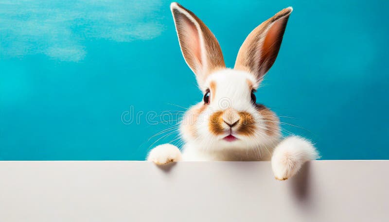 Cute Cartoon Bunny Points at an Empty Banner Stock Illustration ...