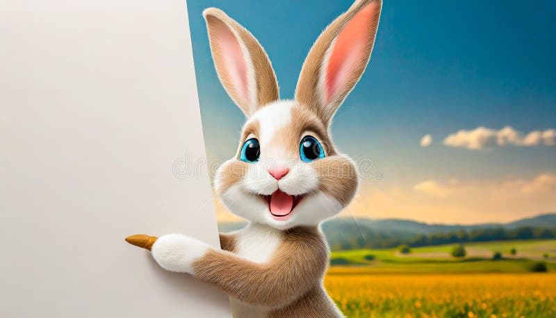 Cute Cartoon Bunny Points at an Empty Banner Stock Illustration ...