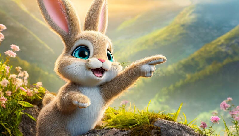 Cute Cartoon Bunny Points at an Empty Space Stock Illustration ...