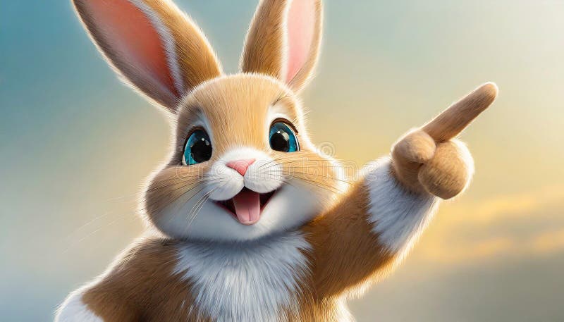 Cute Cartoon Bunny Points at an Empty Space Stock Illustration ...
