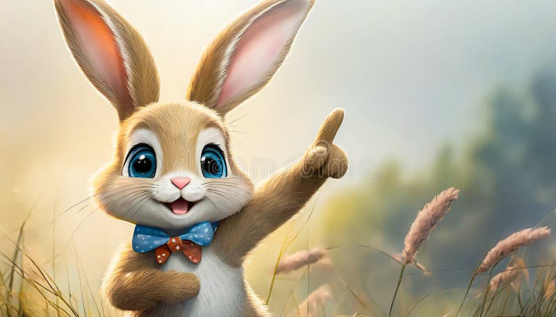 Cute Cartoon Bunny Points at an Empty Space Stock Illustration ...