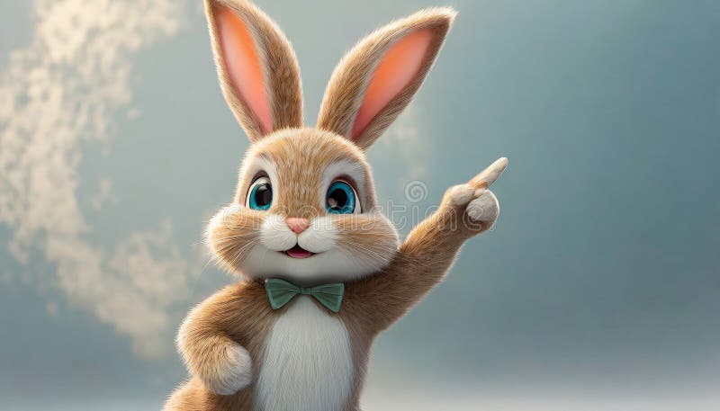 Cute Cartoon Bunny Points at an Empty Space Stock Illustration ...