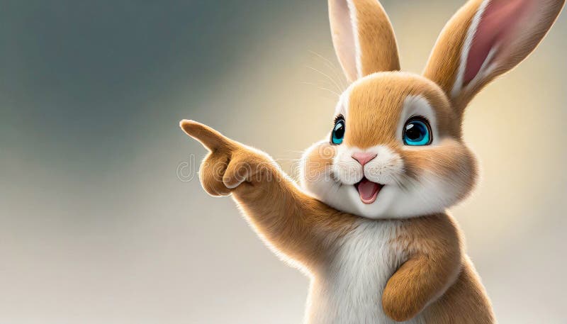 Cute Cartoon Bunny Points at an Empty Space Stock Illustration ...