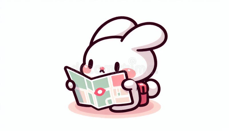 Cute Cartoon Bunny Reading a Map Stock Illustration - Illustration of ...