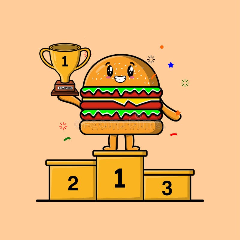 Cute Cartoon Burger Character As the First Winner Stock Illustration ...